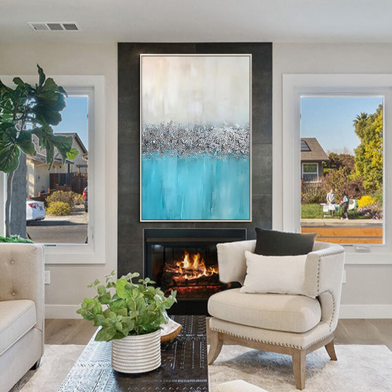 Silver Leaf Blue Original Abstract Painting on Canvas Extra - Etsy