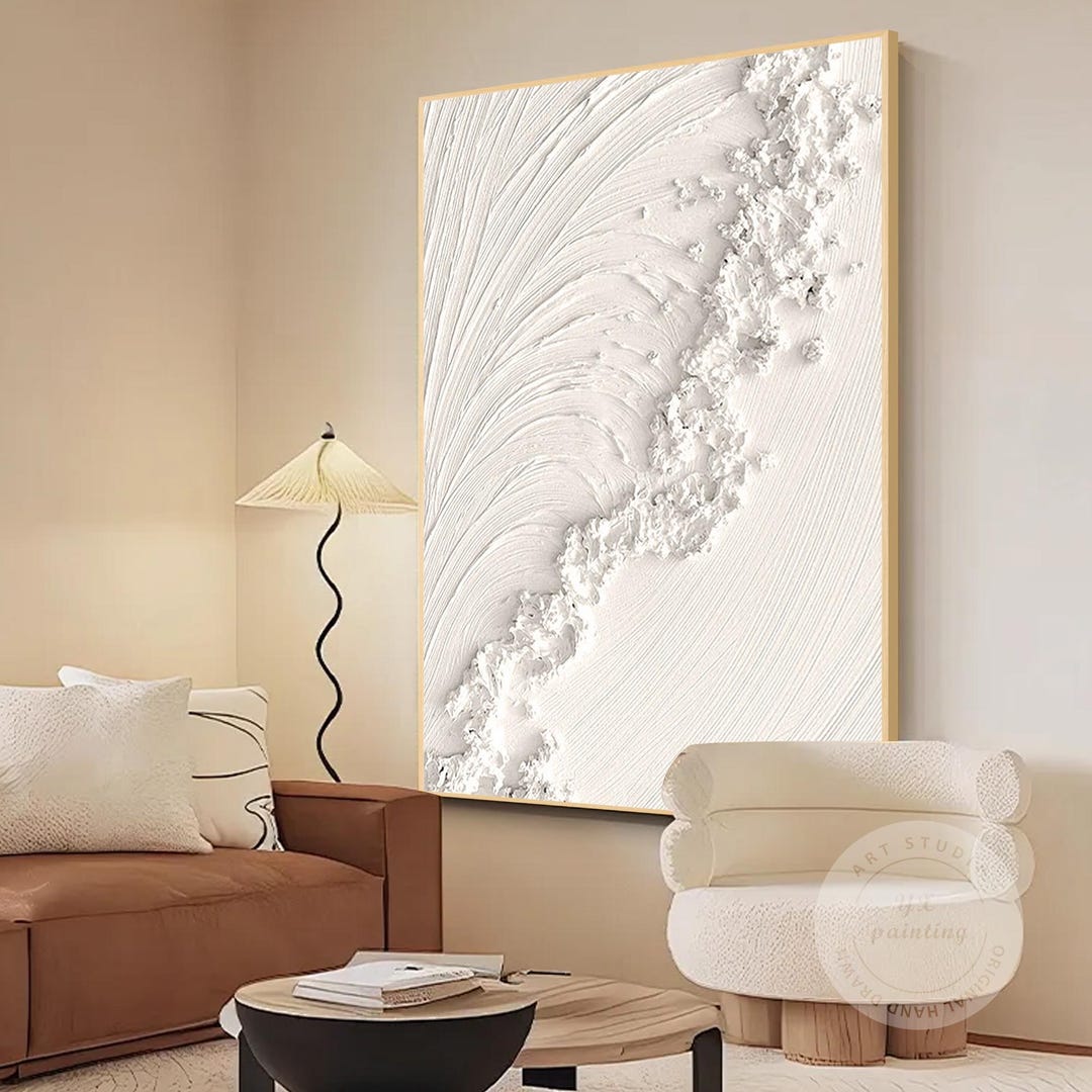 Textured Ocean Waves Painting: 3D Plaster Wall Art, Nordic Minimalist ...