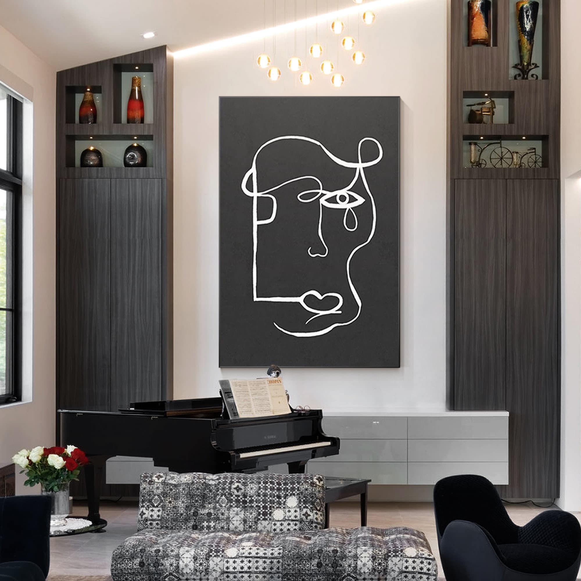 Abstract Face Picasso Line Art Painting – Minimalist Black & White ...