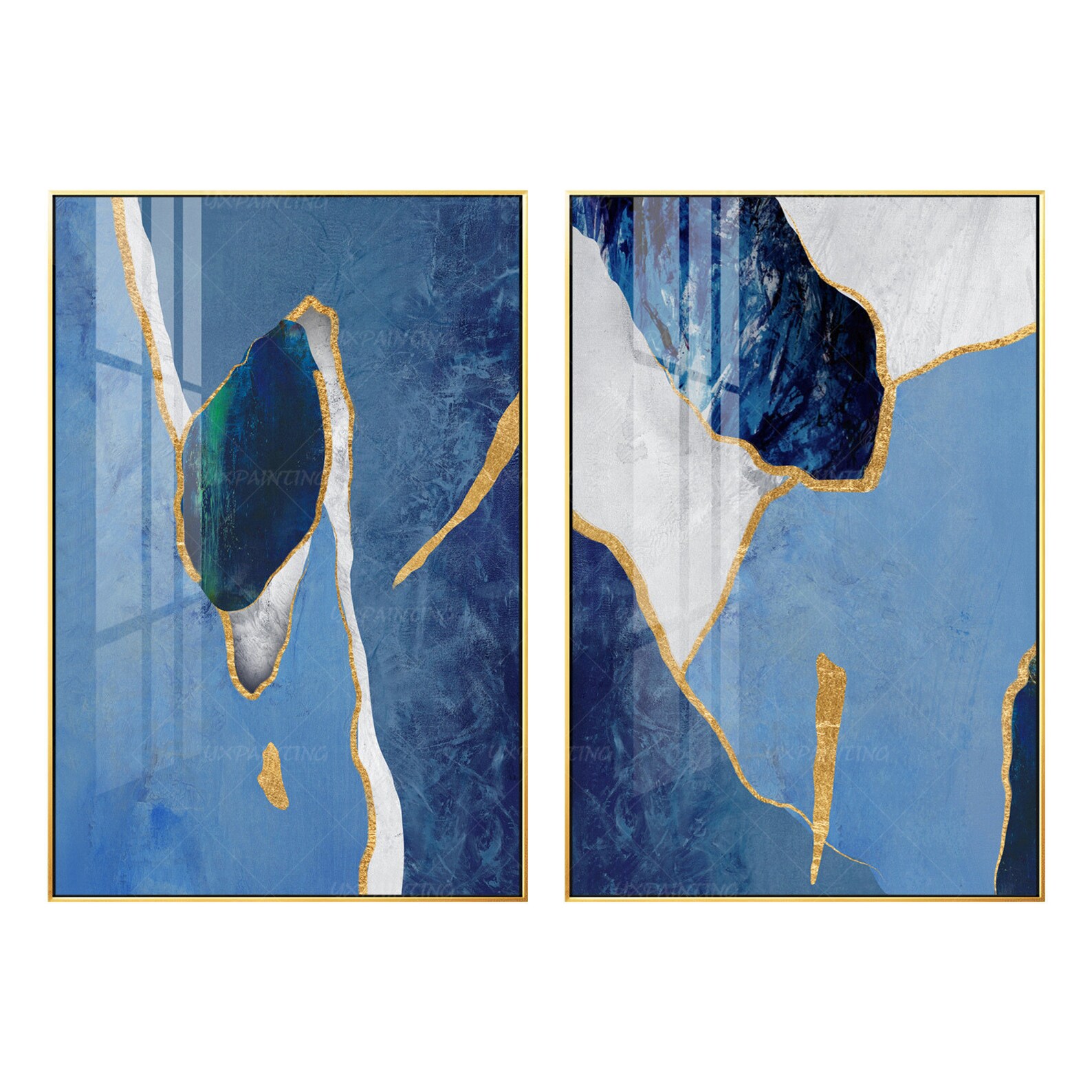 Gold Art 2 Pieces Wall Art Framed Painting Set of 2 Wall Art - Etsy