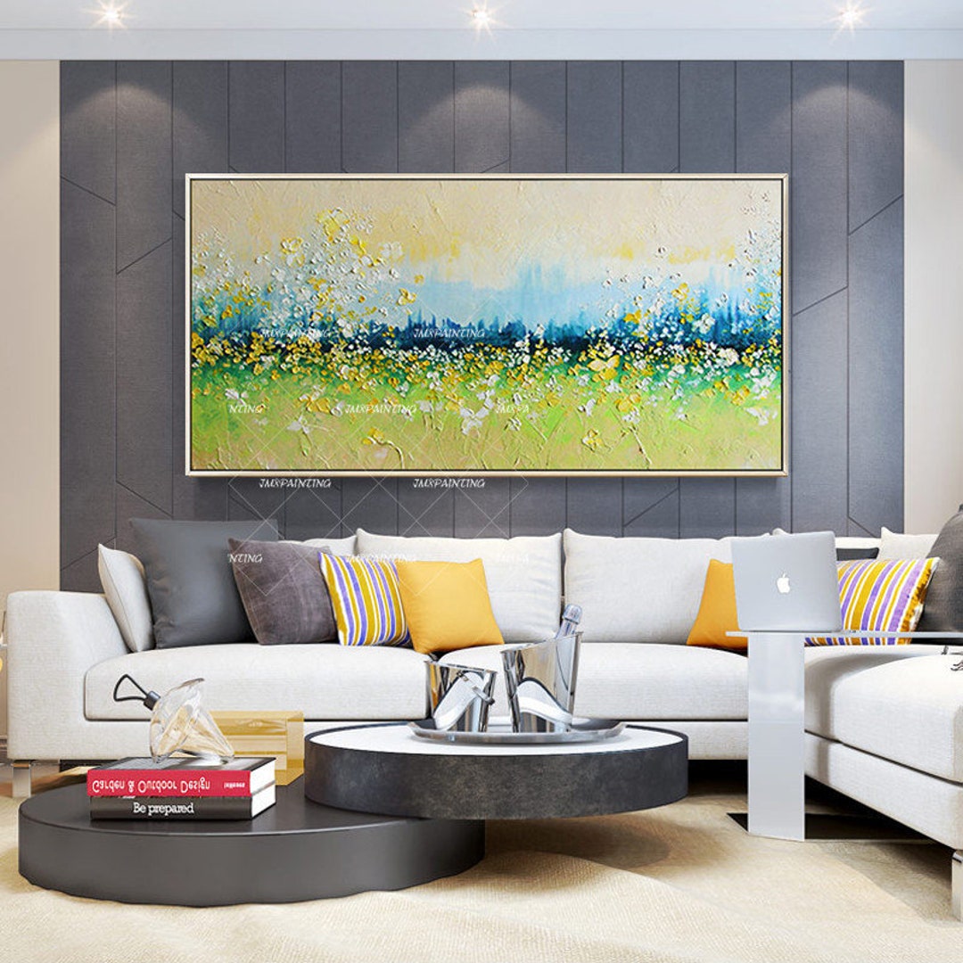 Original Abstract Acrylic Paintings on Canvas Yellow Floral - Etsy