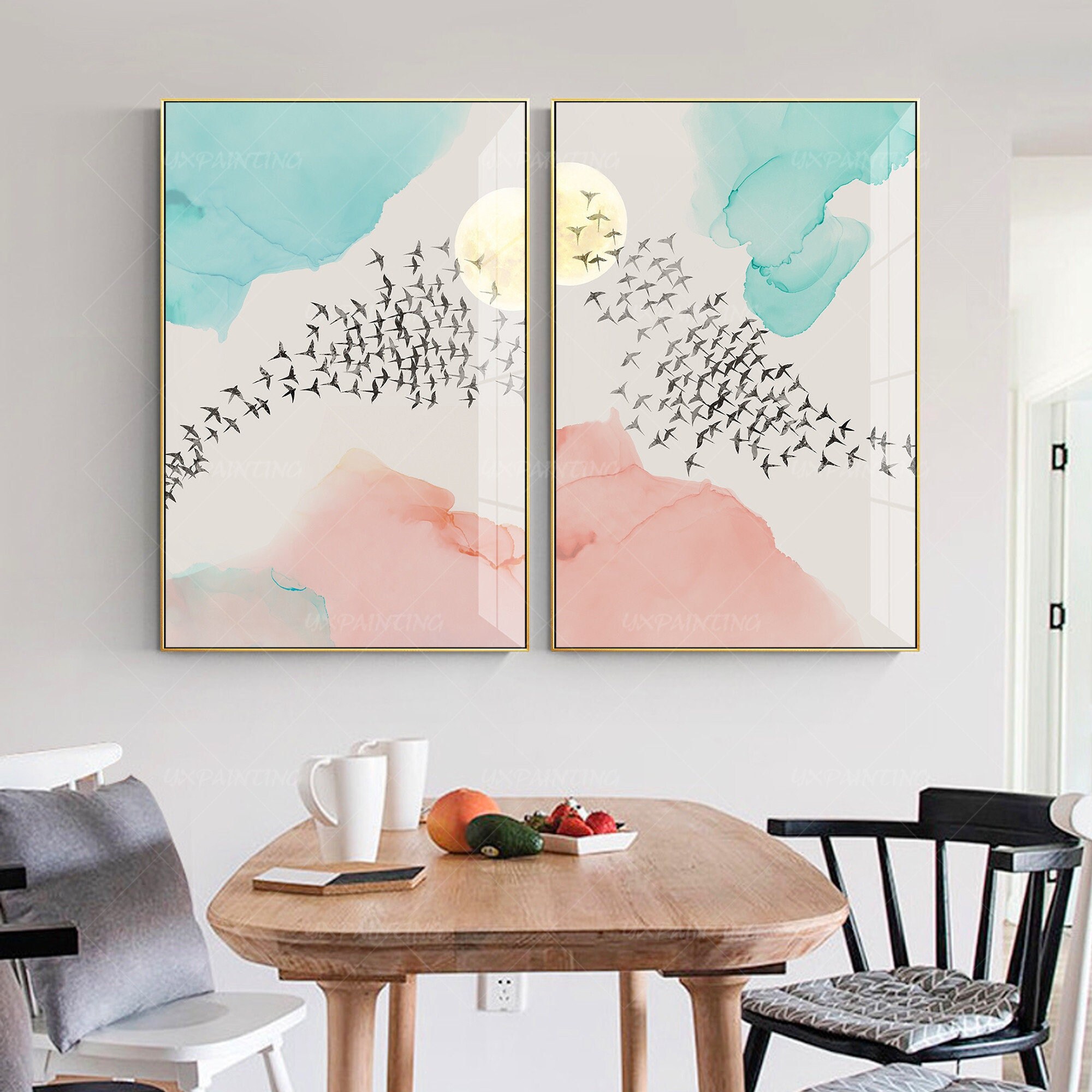 Boho Abstract Wall Art Set Of 2 Printable Digital blue and pink Minimal ...