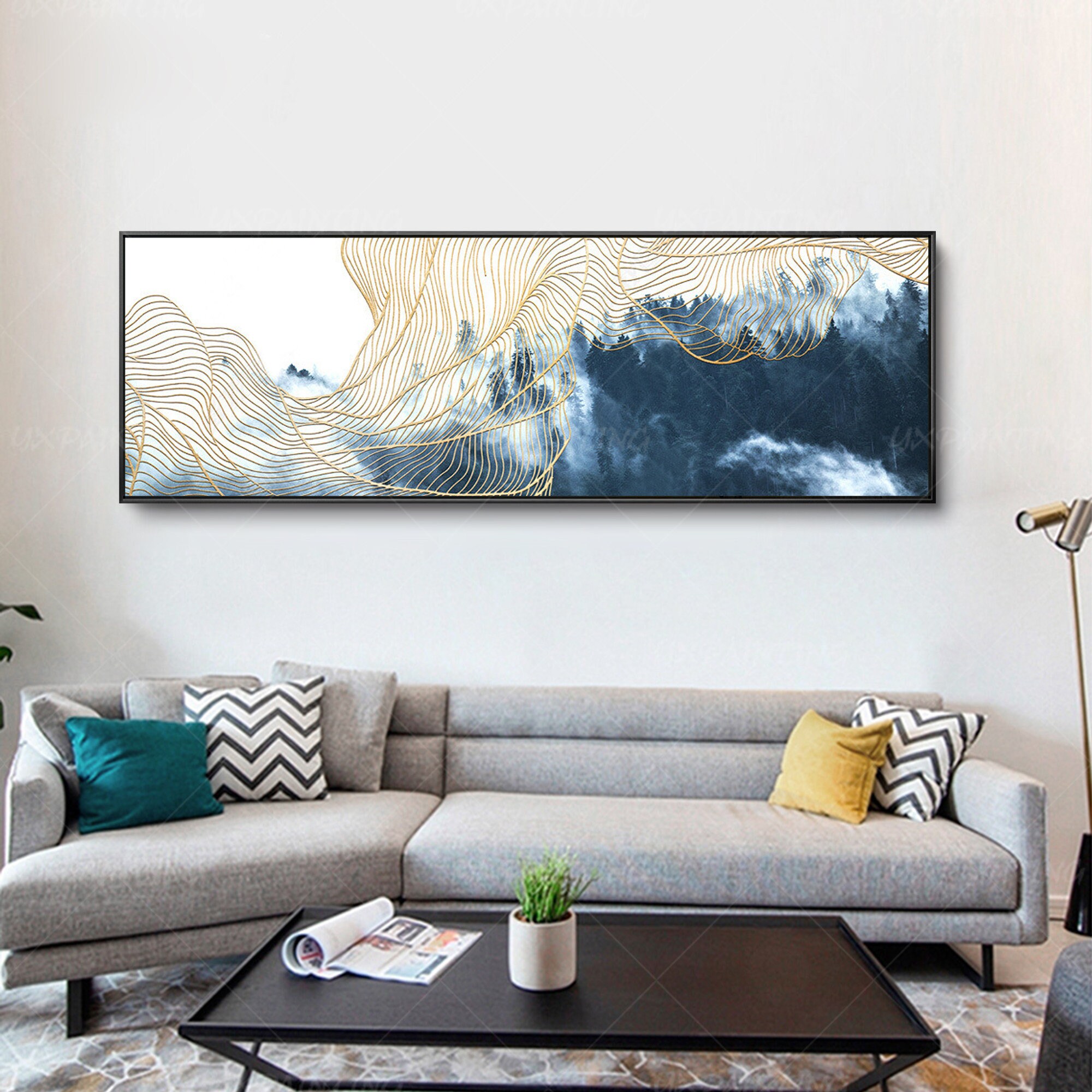 Gold line framed paintings on canvas original art Abstract | Etsy