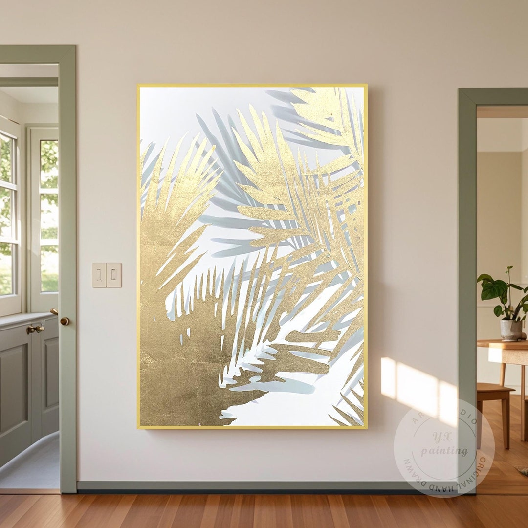 Gold Palm Tree Leaf Abstract Original Gold Painting, Luxury Room Plants ...