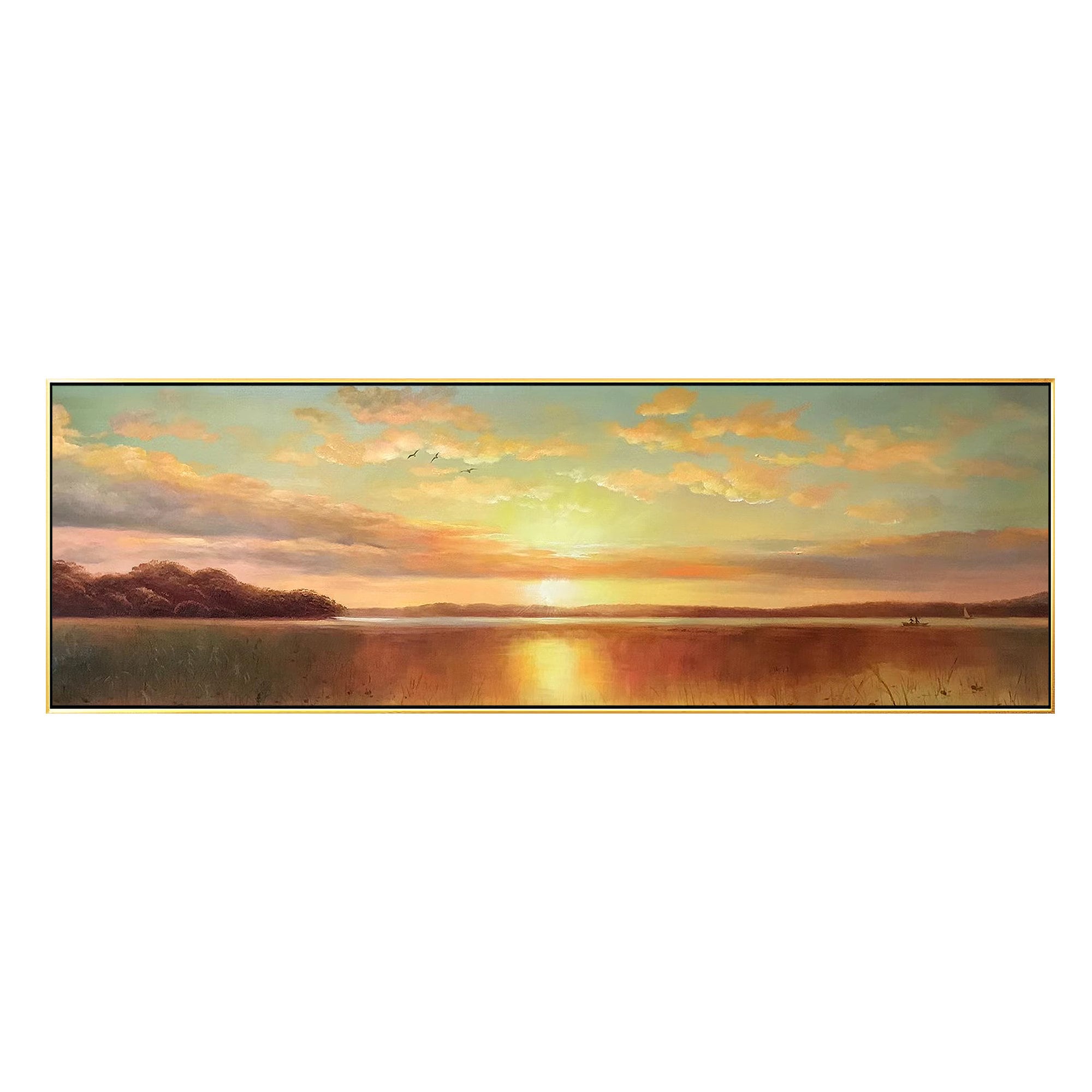 Original Sunrise Sunset Landscape Painting: Long Horizontal Canvas Wall ...