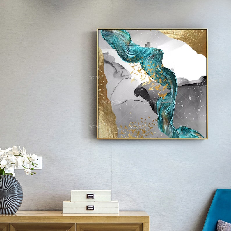 Gold Kunst Abstrakte Gemälde auf Leinwand Kunst Gold Smaragd | Etsy