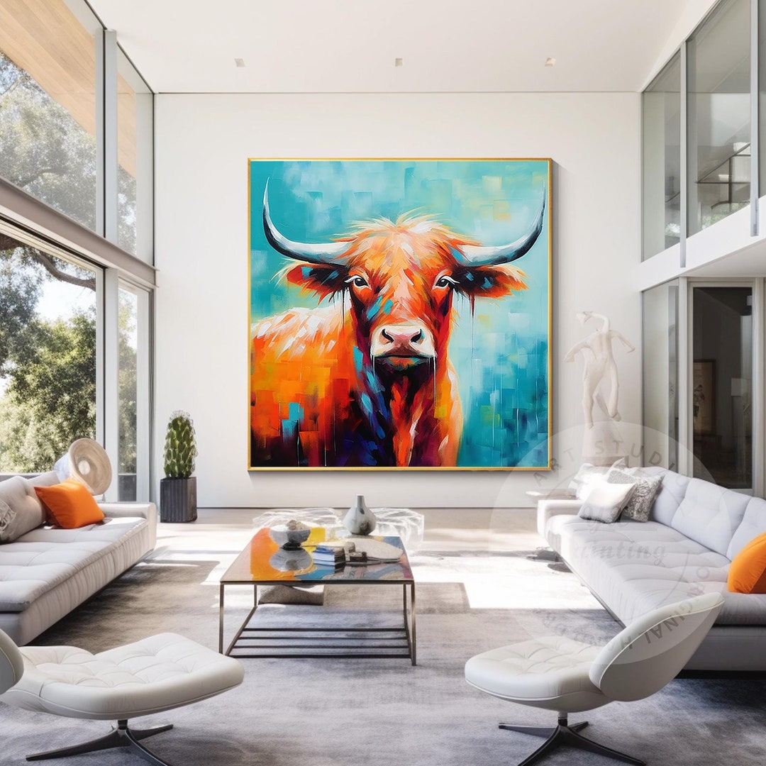 Colorful Highland Yak Painting: Original Texture Art on Canvas - Etsy