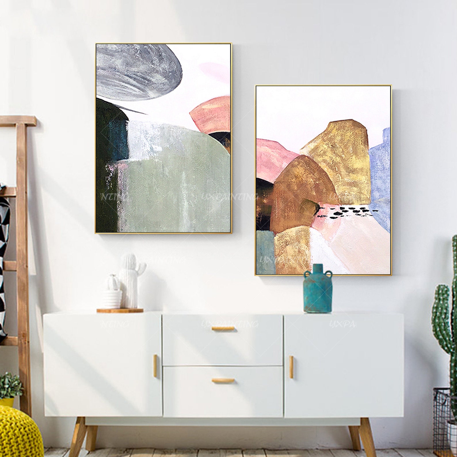 Framed Wall Art 2 Pieces Boho Wall Art Framed Geometric - Etsy