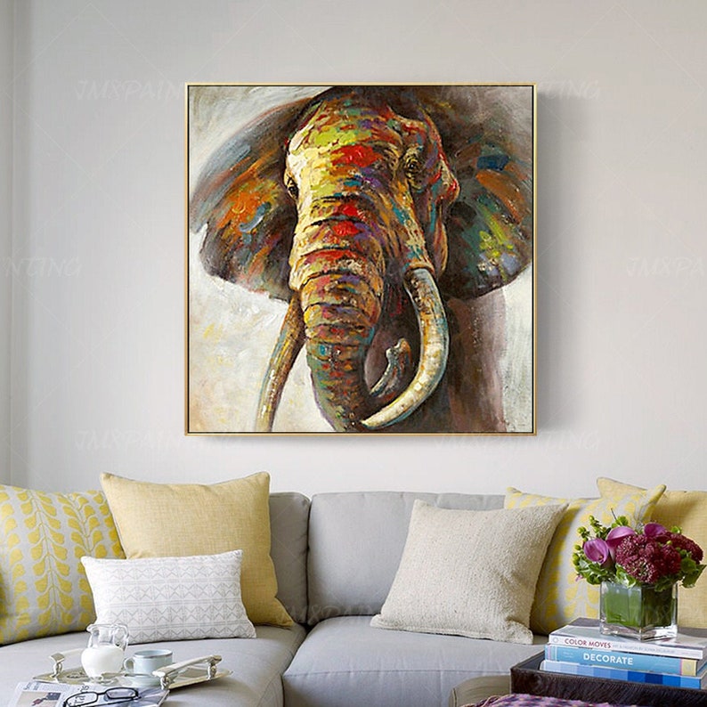 Framed Painting Original Animal Art Elephant Decor Acrylic | Etsy