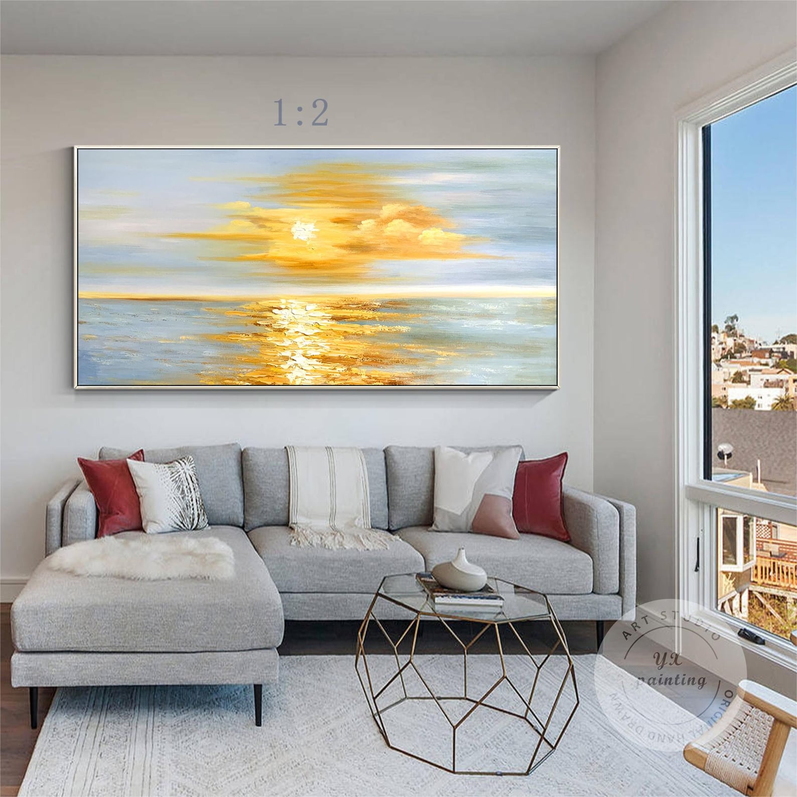 Golden Sunrise Wall Art Original Seascape Long Horizontal - Etsy
