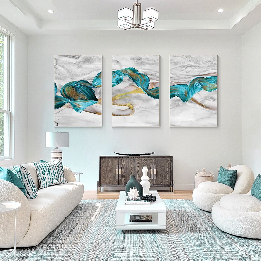 Green Gold Ribbon Painting Original Painting on Canvas, Set of 3 Pieces ...