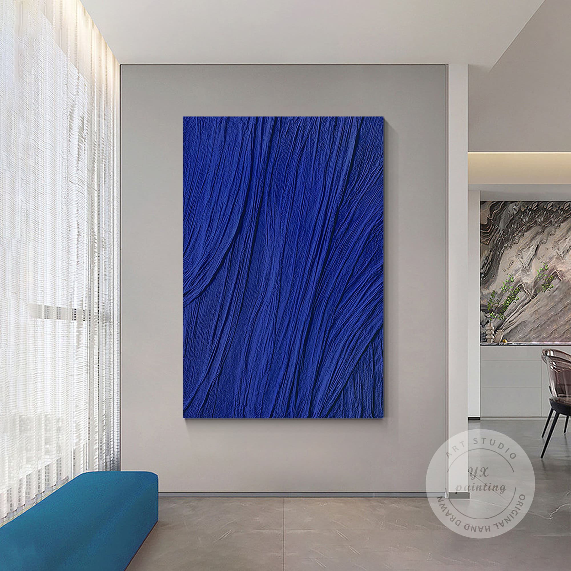 Royal Blue Minimalist Texture Painting on Canvas Vertical - Etsy