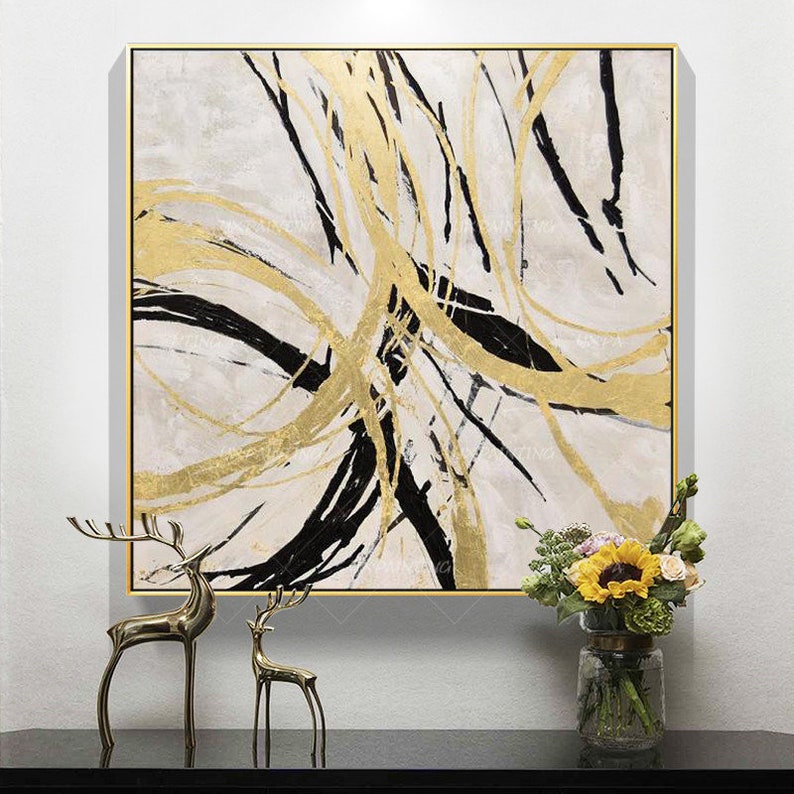 Gold Art Abstract Paintings on Canvas Art Modern Large Wall Art Black ...