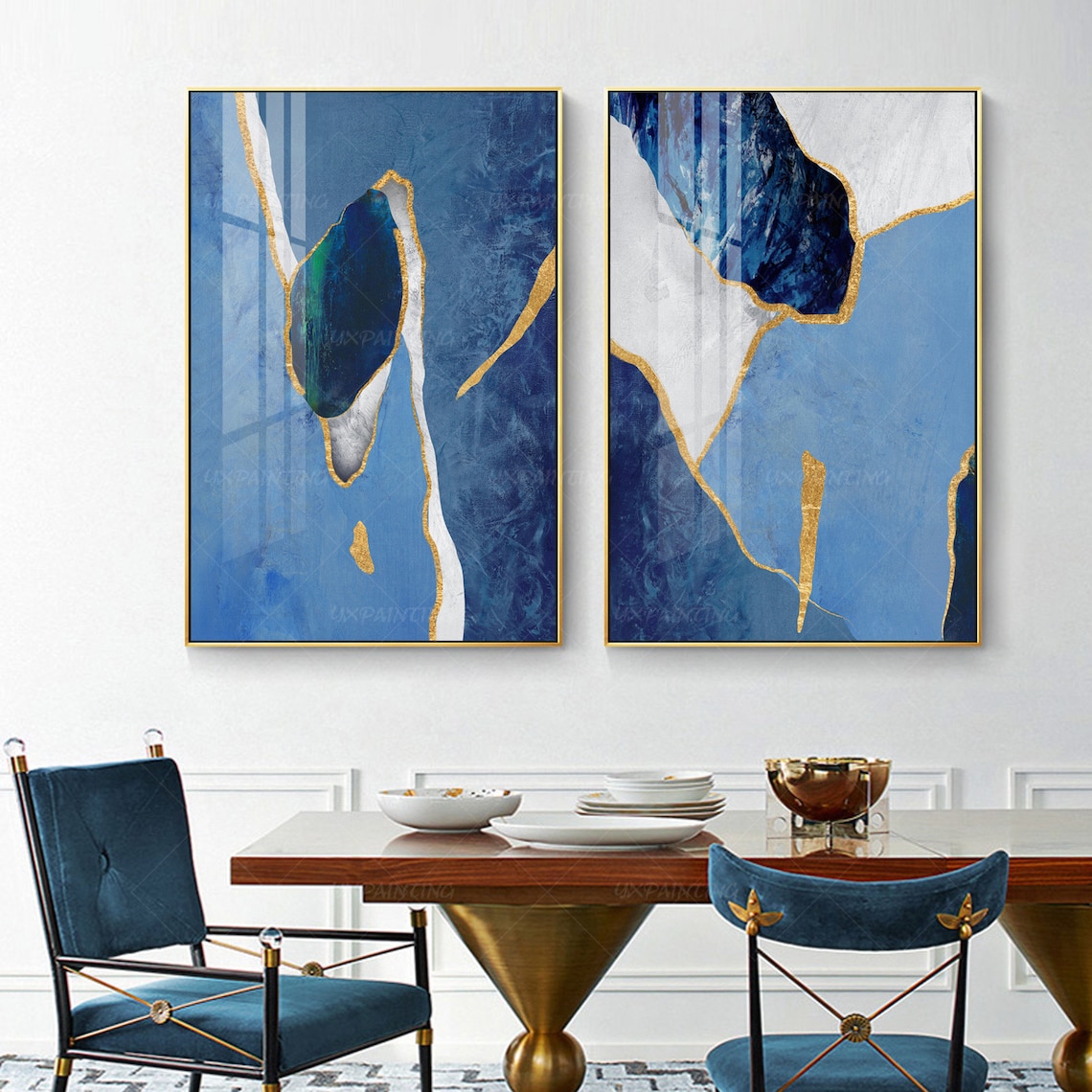 Gold Art 2 Pieces Wall Art Framed Painting Set of 2 Wall Art | Etsy