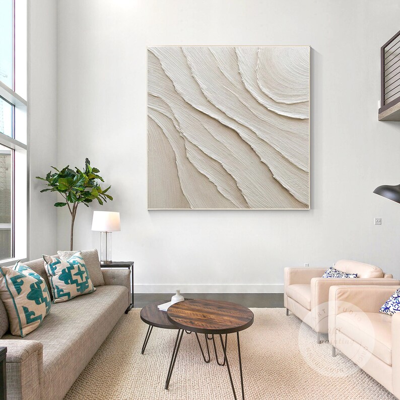 3D Textured Cream Beige Painting: Minimalist Square Canvas Wall Art - Etsy