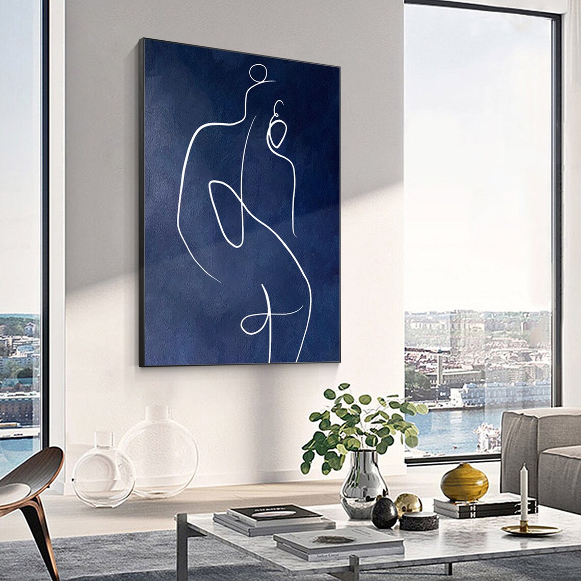 Navy Blue Sexy Woman Figure Original Painting on Canvas Extra - Etsy