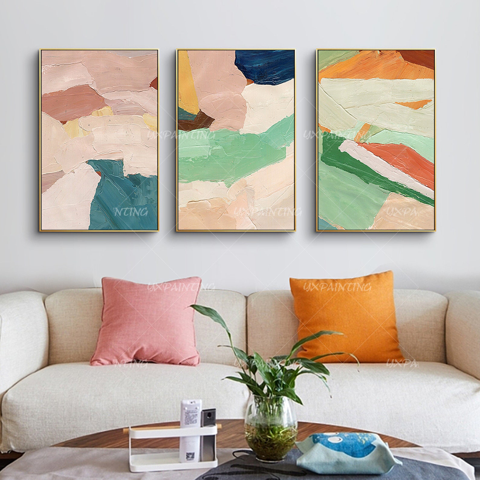 3 Pieces Abstract Geometric Art Framed Wall Art Acrylic - Etsy