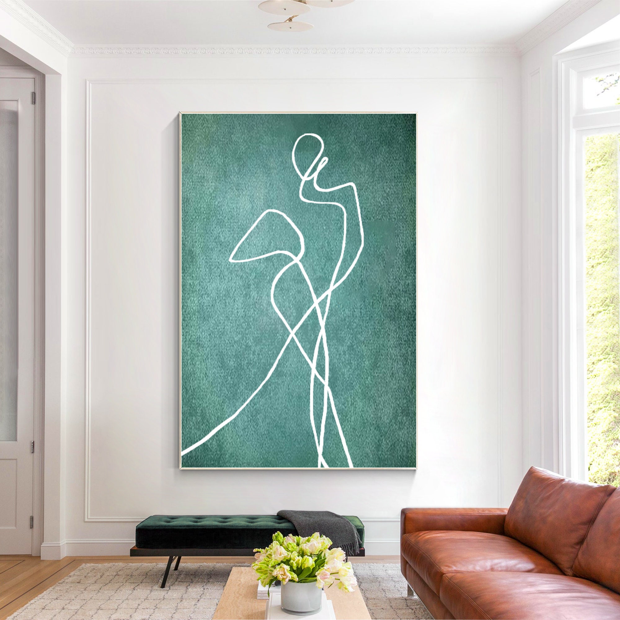 Green Dancer Stick Figure Original Painting on Canvas Extra - Etsy