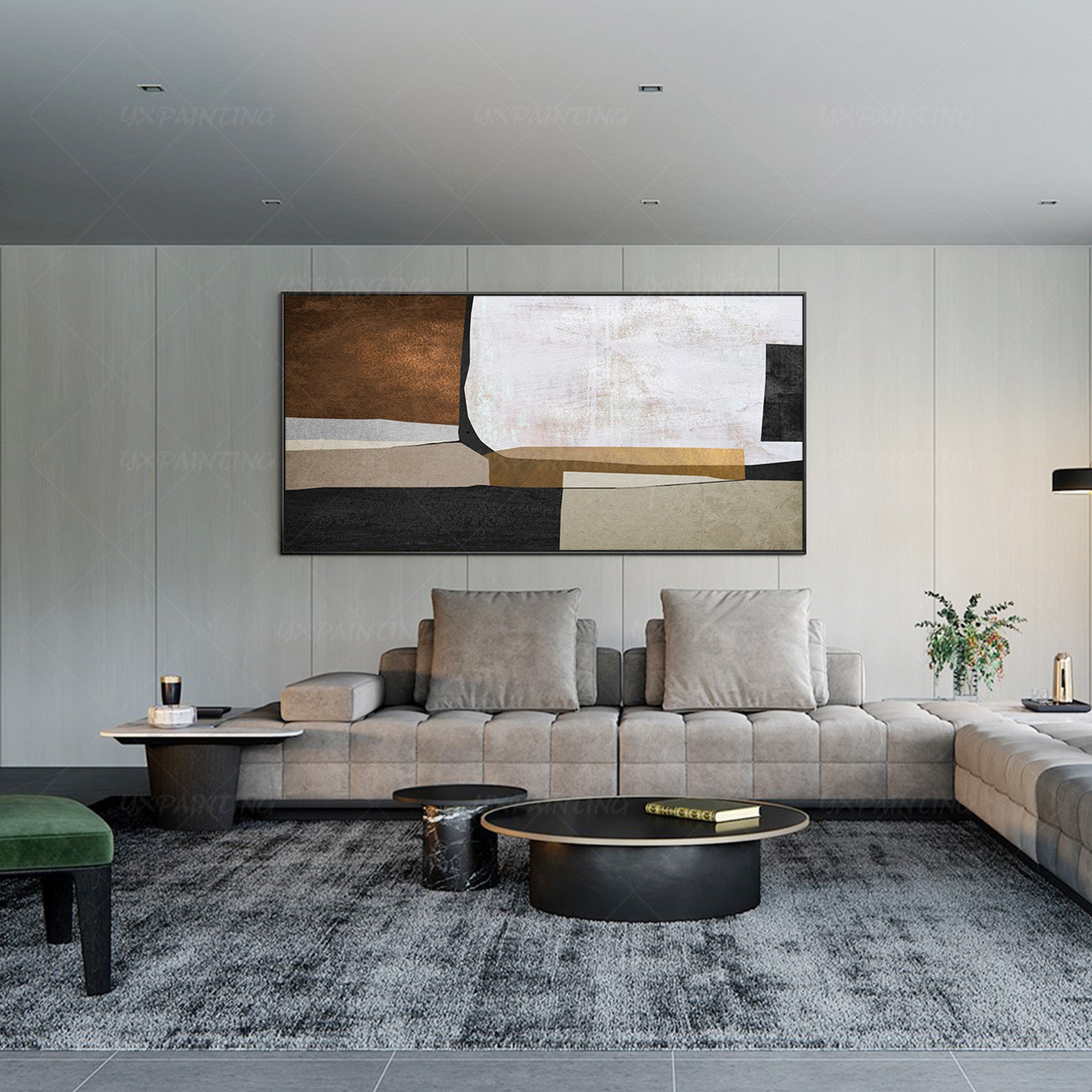 Geometric Abstract Digital Prints Wall Art Framed Painting Black and ...