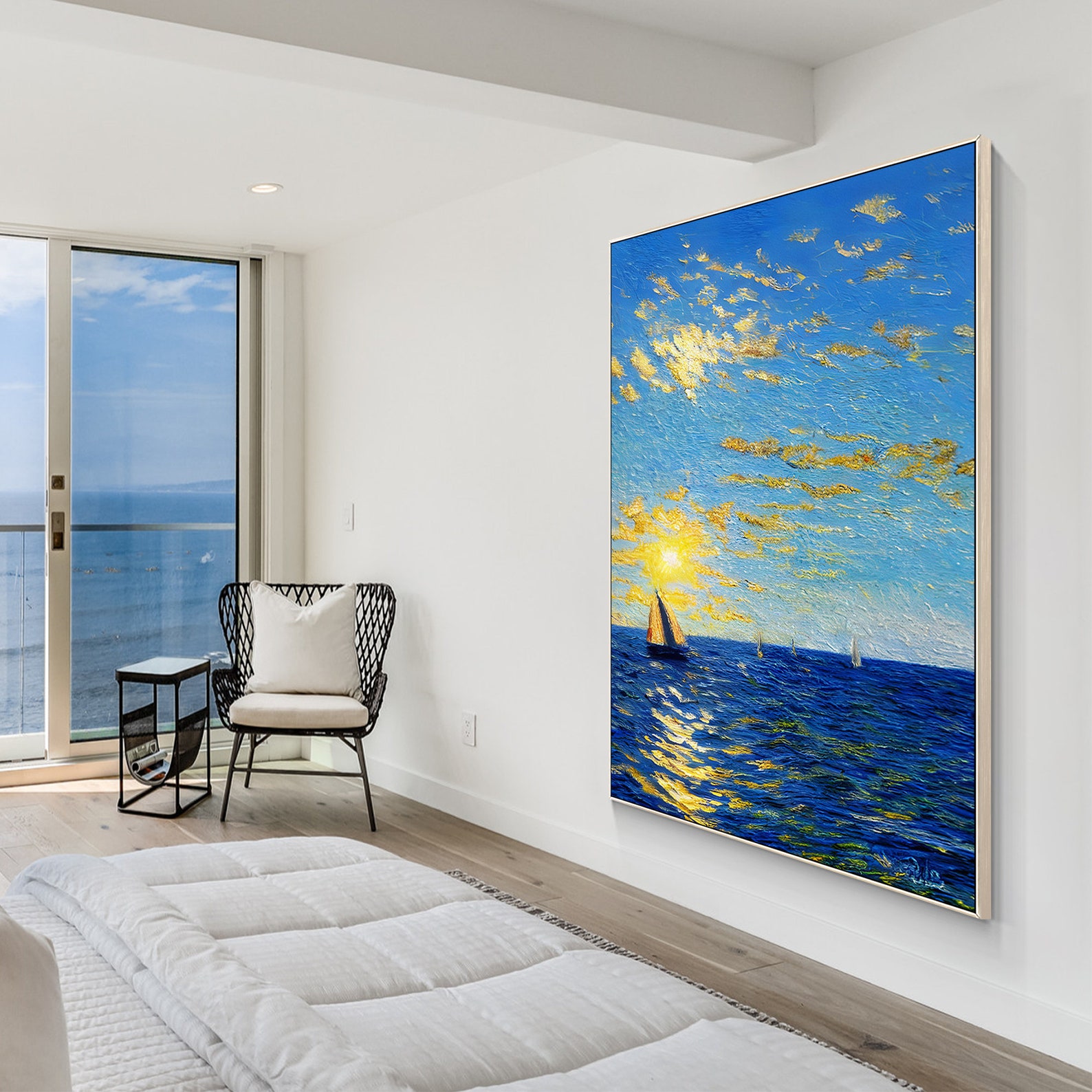 Blue Gold Sailboat Original Painting on Canvas Seascape - Etsy