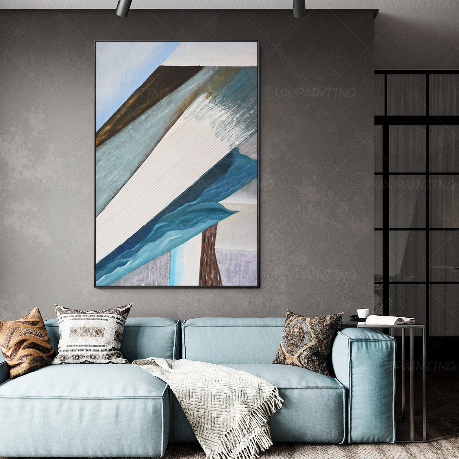 Framed Wall Art Abstract Geometric Painting on Canvas Original | Etsy