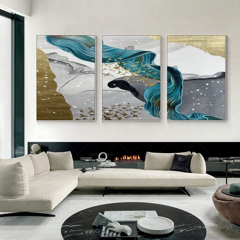 3 Pieces Abstract Canvas Line Framed Wall Art - Etsy