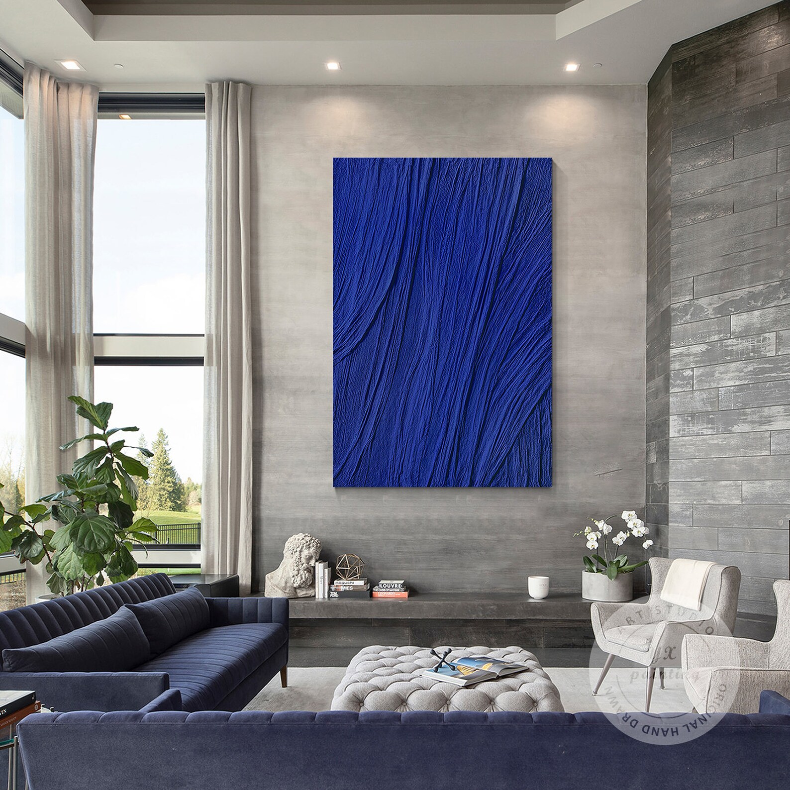 Royal Blue Minimalist Texture Painting on Canvas Vertical - Etsy