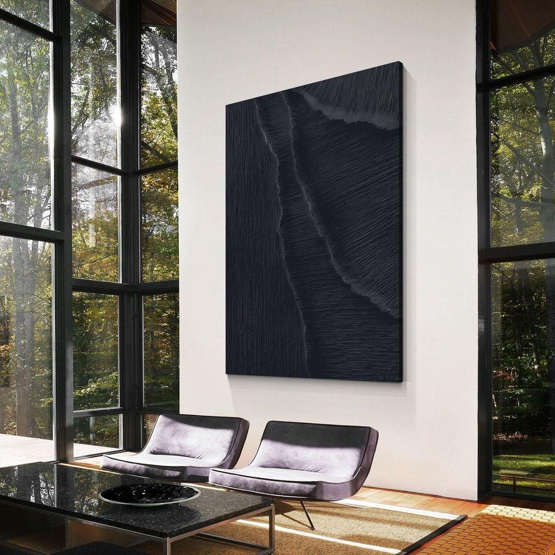 Matte Black Art Thick 3D Texture Original Painting on Canvas Extra ...