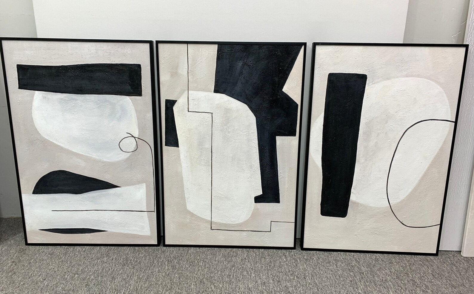 3 Pieces Geometric Framed Texture Wall Art White Black Gray - Etsy