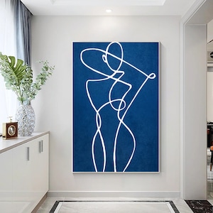 Blue White Dancer Stick Figure Original Painting on Canvas Extra Large ...