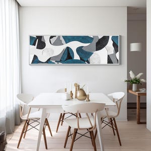 Teal Silver Abstract Organic Shape Wall Art, Original Geometric ...