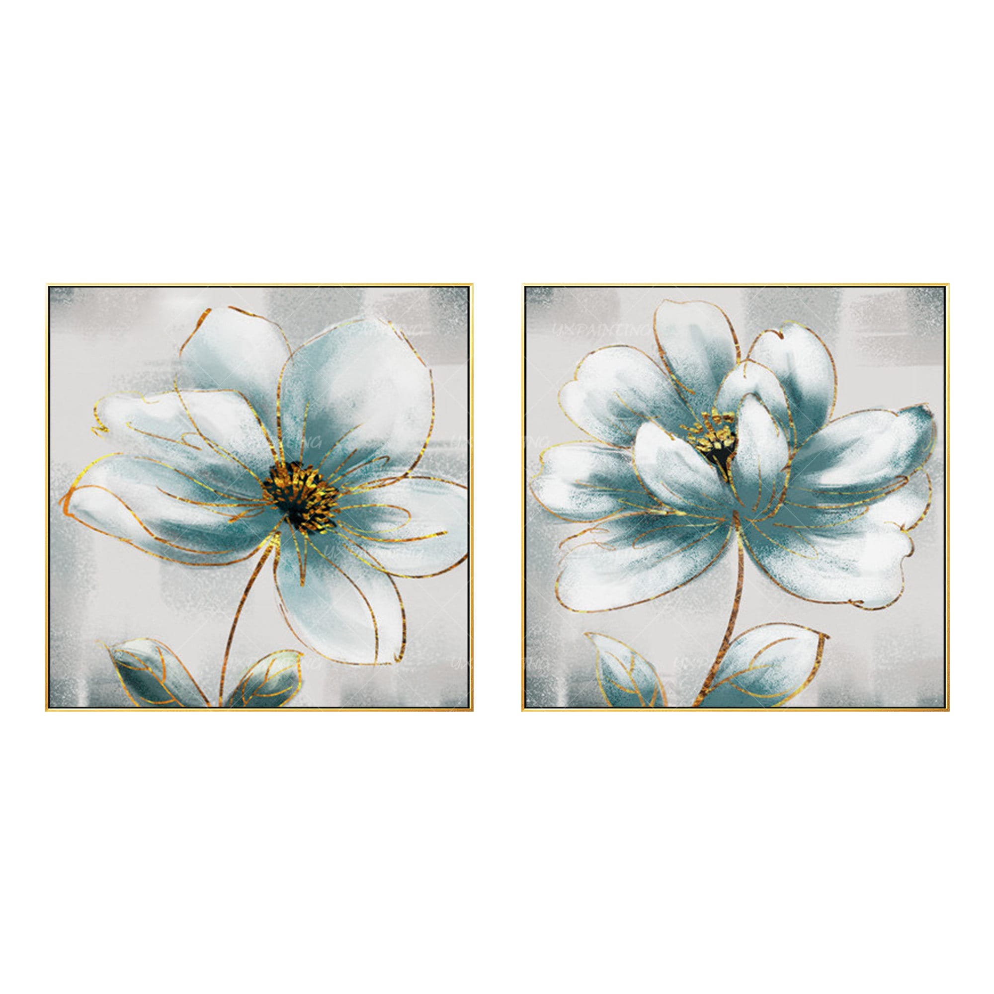 Frame painting abstract floral Original Gold line blue Acrylic | Etsy