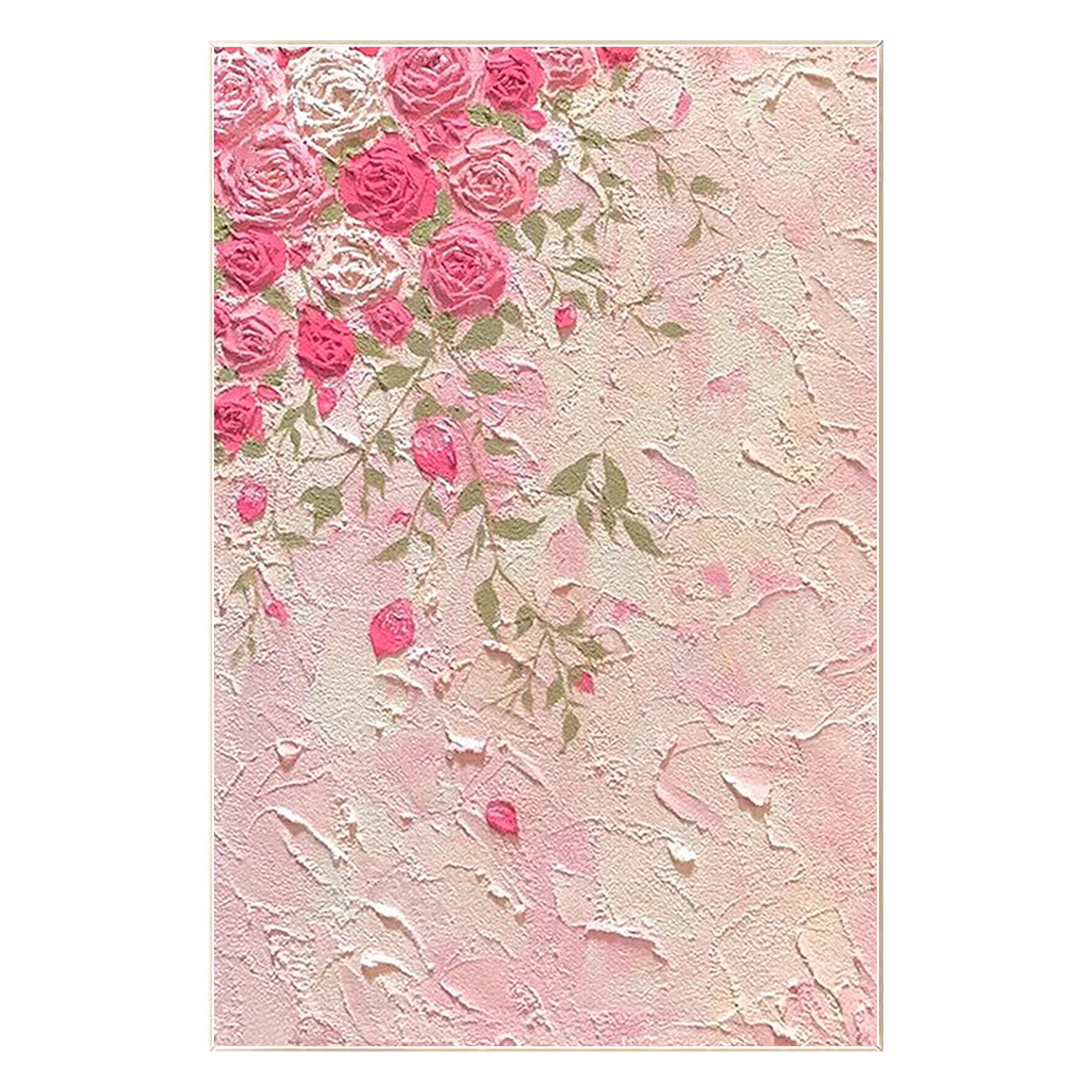 Original Pink Flowers Rose Painting, 3D Texture Flower Painting on ...