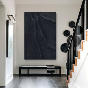 Matte Black Art Thick 3D Texture Original Painting on Canvas Extra ...