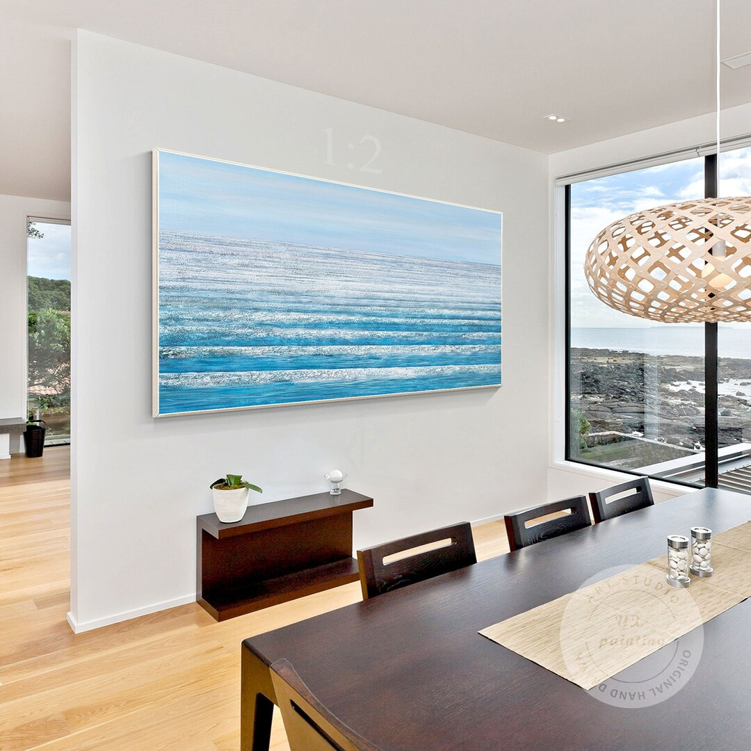 Blue Ocean Landscape Painting on Canvas Original, Seascape Painting ...