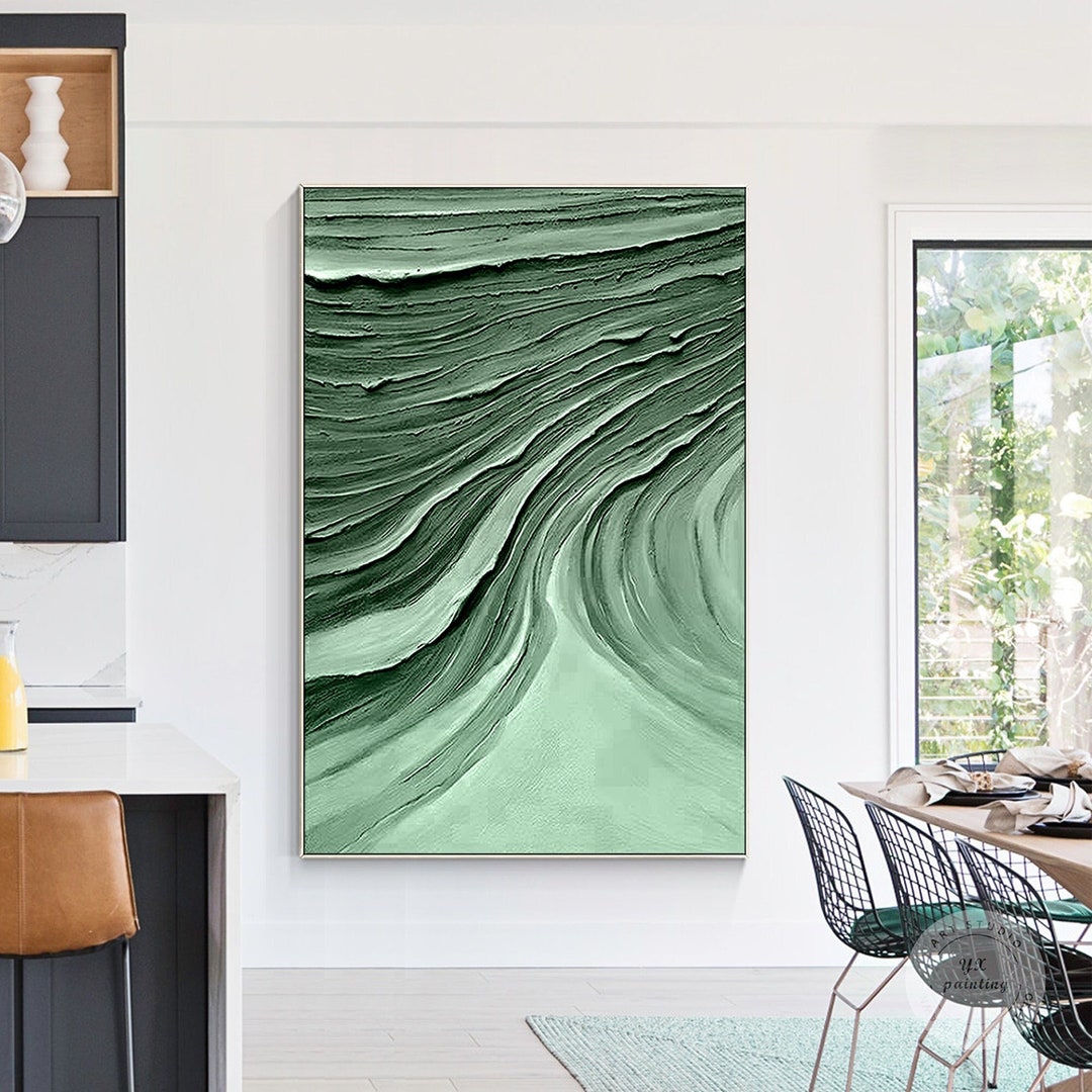 Emerald Green Textured Abstract Painting: Modern Nordic Wall Art - Etsy