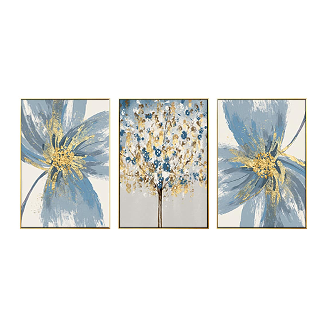 Framed painting Gold and blue art 3 pieces wall art Abstract | Etsy