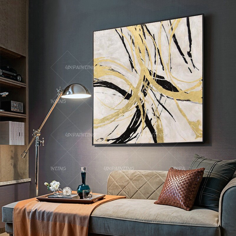 Gold Art Abstract Paintings on Canvas Art Modern Large Wall Art Black ...