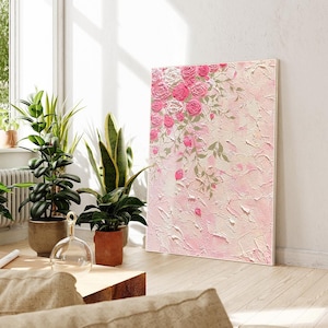 Original Pink Flowers Rose Painting, 3D Texture Flower Painting on ...