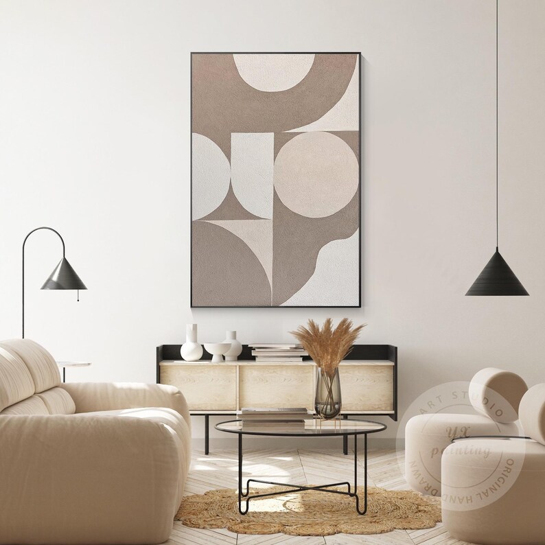 Beige Geometric Abstract Painting: Textured Organic Modern Wall Art - Etsy