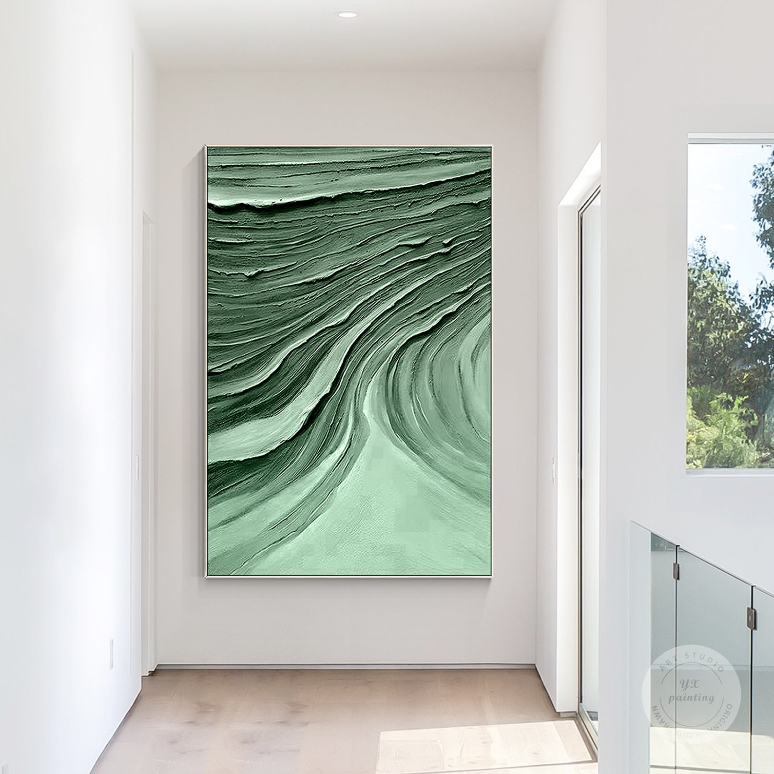 Emerald Green Textured Abstract Painting: Modern Nordic Wall Art - Etsy