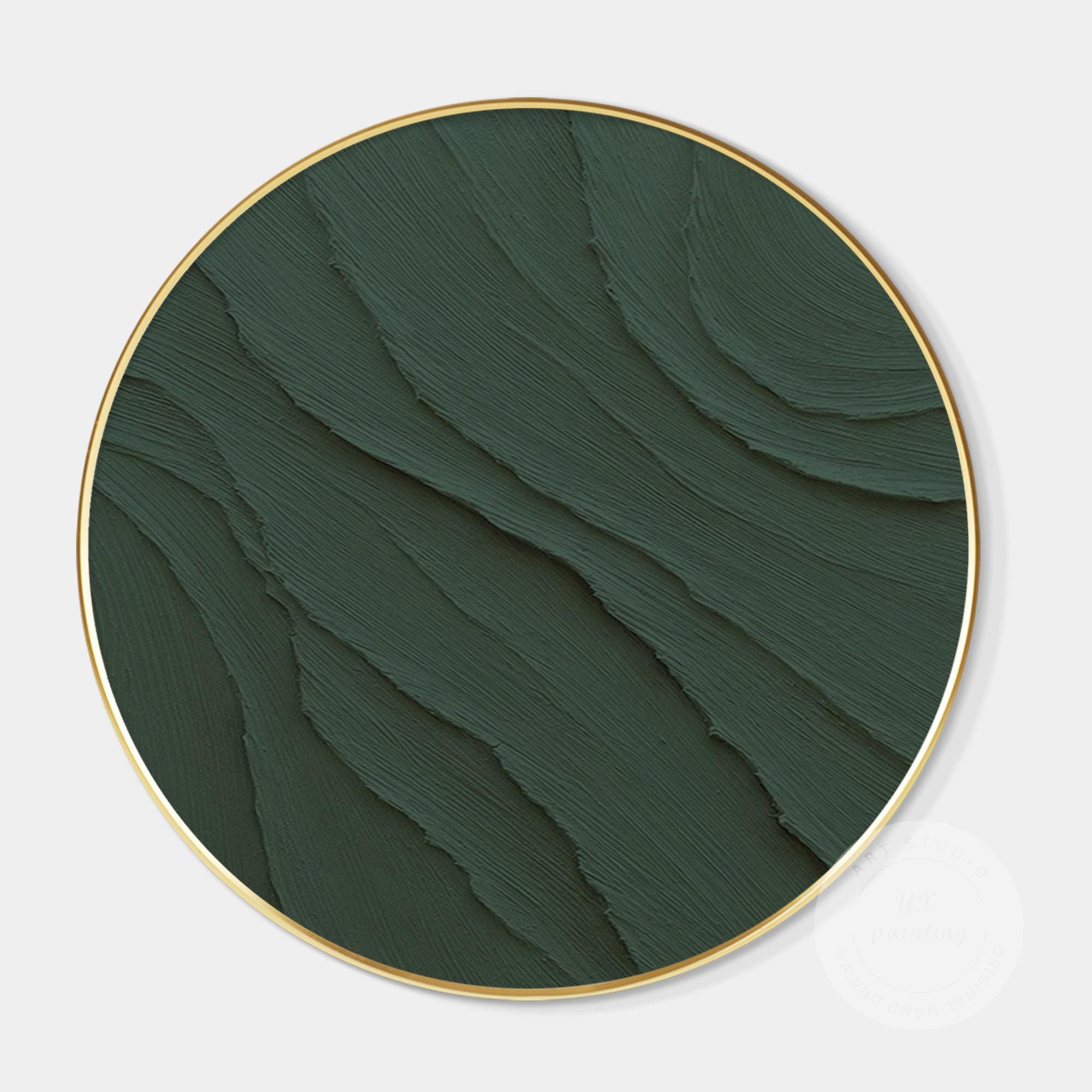 Dark Green Ocean Waves Round 3D Texture Wall Art Framed, Minimalist ...