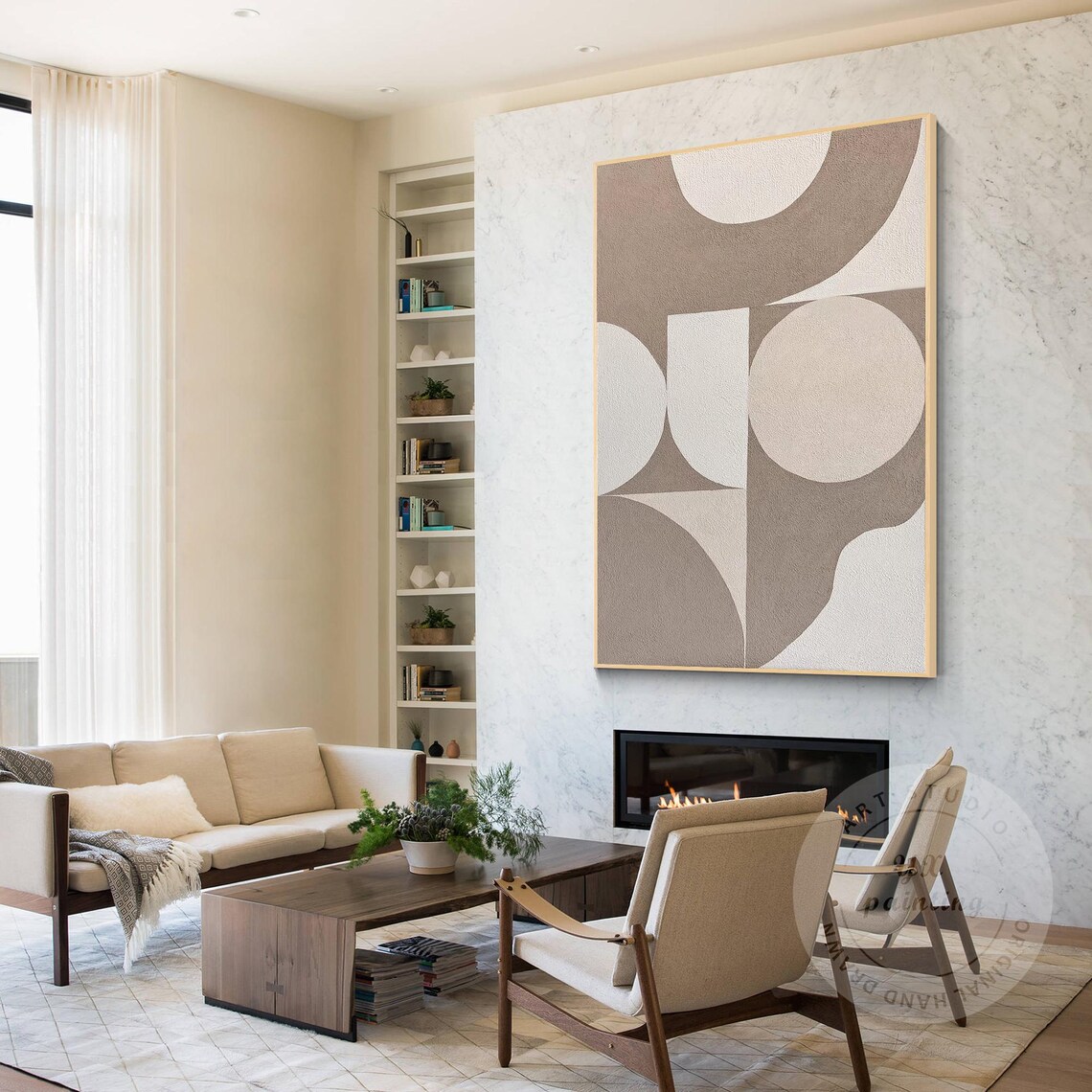 Beige Geometric Abstract Painting: Textured Organic Modern Wall Art - Etsy