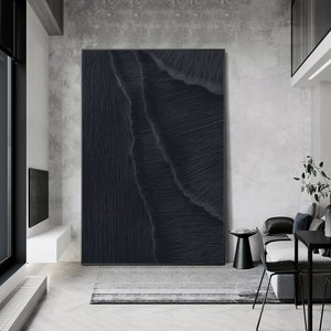 Matte Black Art Thick 3D Texture Original Painting on Canvas Extra ...
