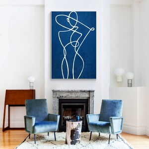 Blue White Dancer Stick Figure Original Painting on Canvas Extra Large ...