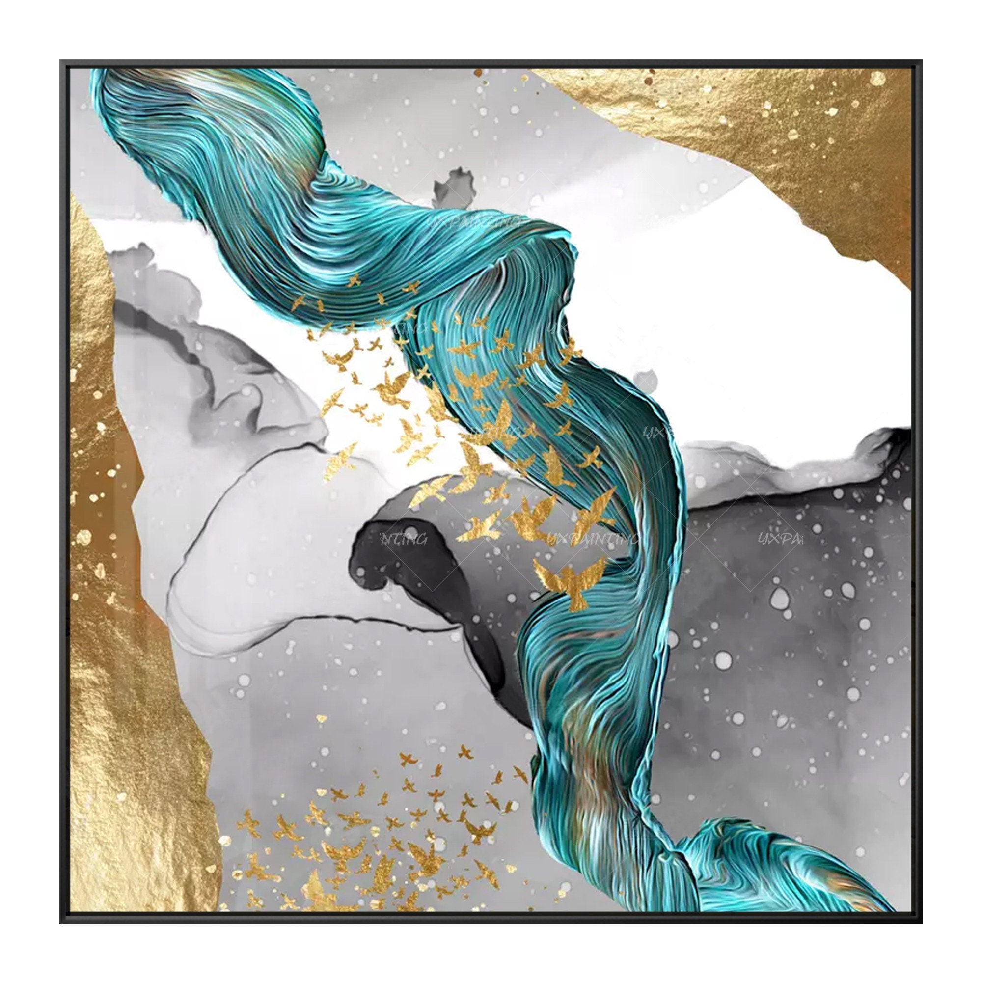 Gold Kunst Abstrakte Gemälde auf Leinwand Kunst Gold Smaragd | Etsy