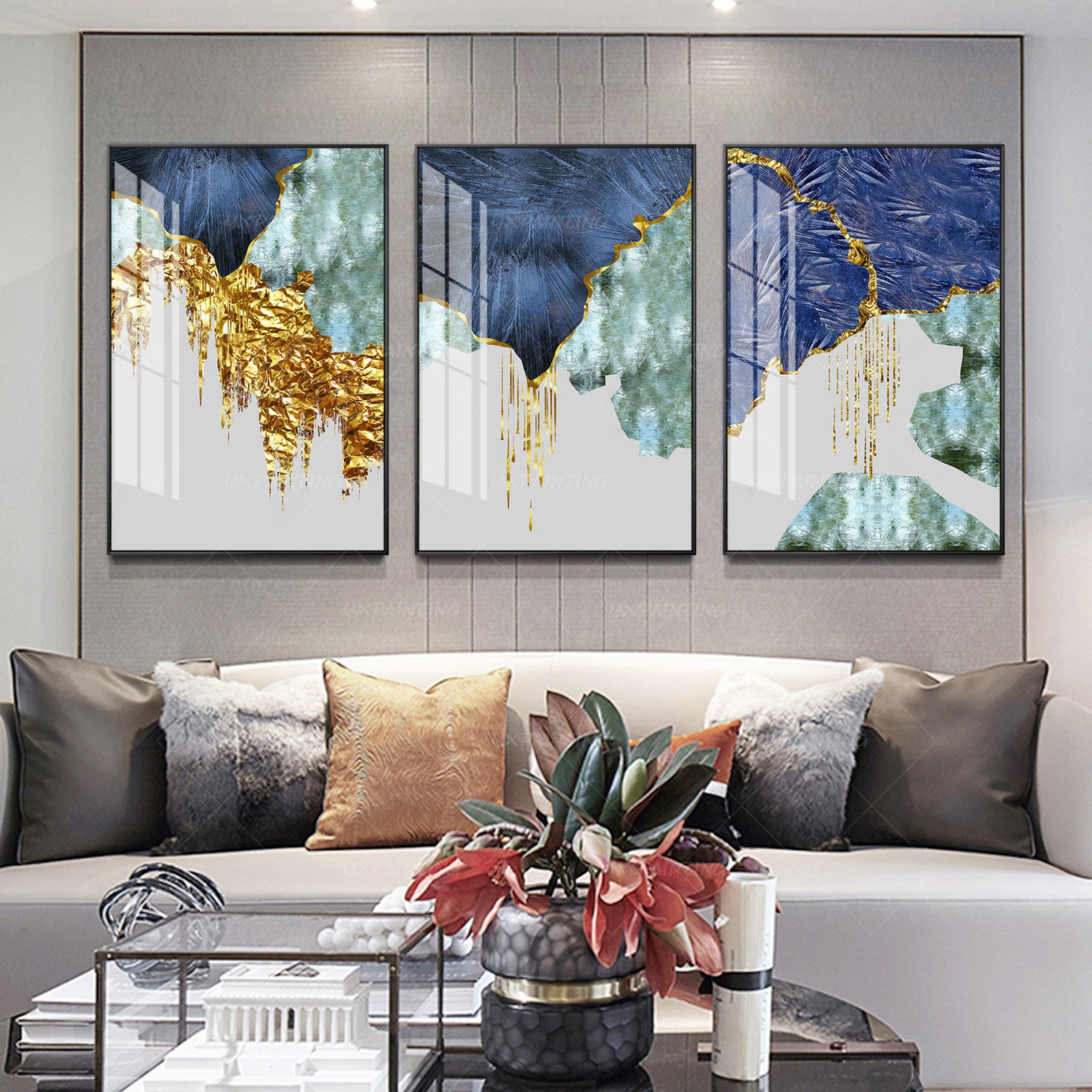 Printable Wall Art Framed Wall Art Set of 3 Print Geometric Gold Art ...