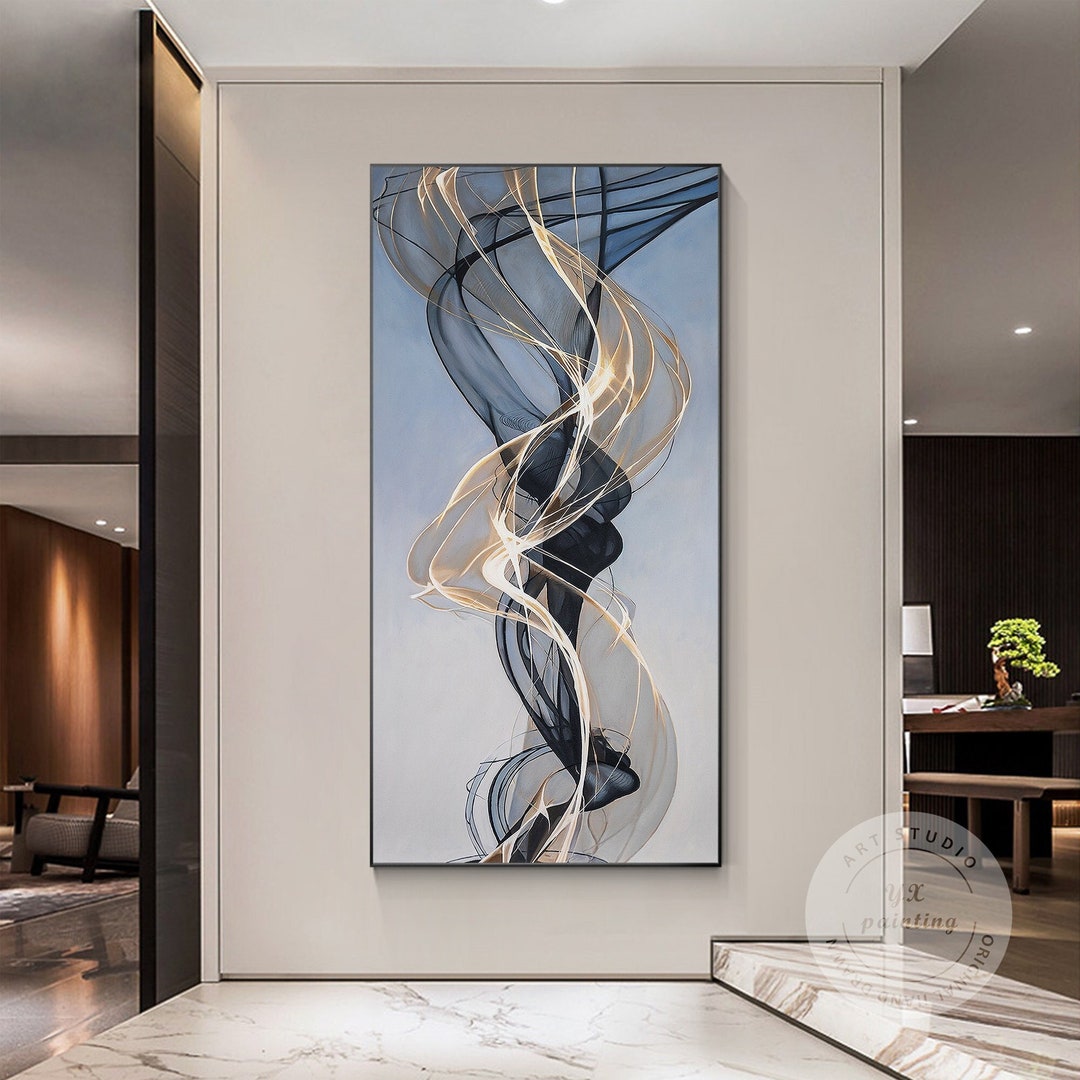 Gold Ribbon Abstract Painting: Extra Large Black and Gold Canvas Art - Etsy