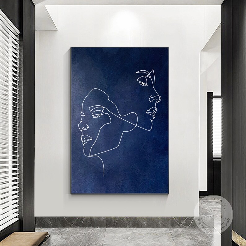 Navy Blue Woman Stick Figure Original Painting on Canvas, Extra Large ...