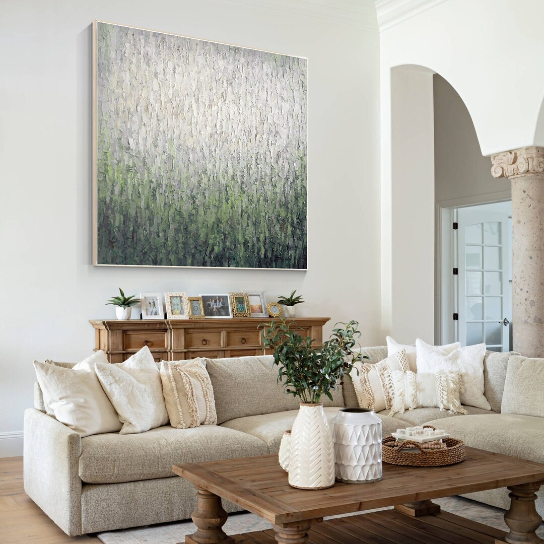 Sage Green Abstract Painting: Heavy Texture Square Wall Art - Etsy